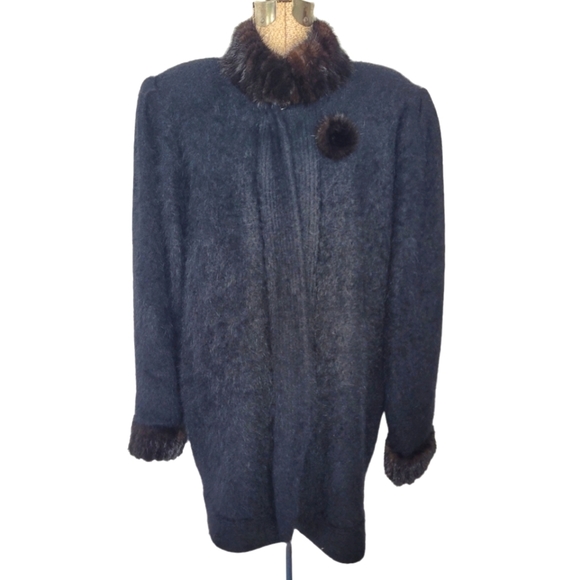 Vintage | Jackets & Coats | Vintage Black Angora Wool Coat With Mink ...